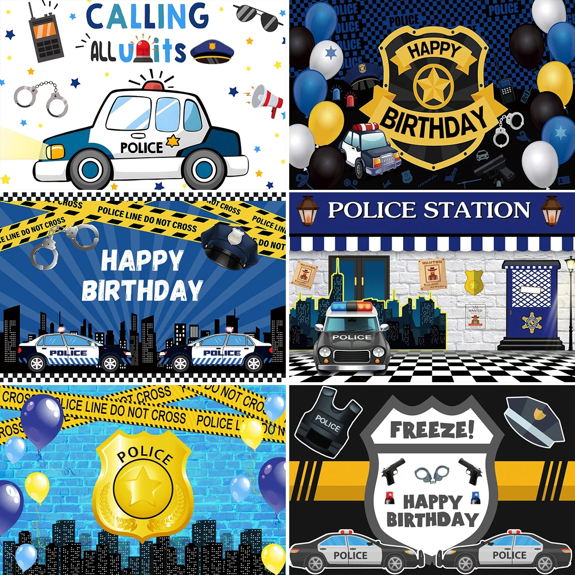 Laeacco-Police-Gun-Photo-Backgrounds-Baby-Cartoon-Birthday-Party-Freeze ...