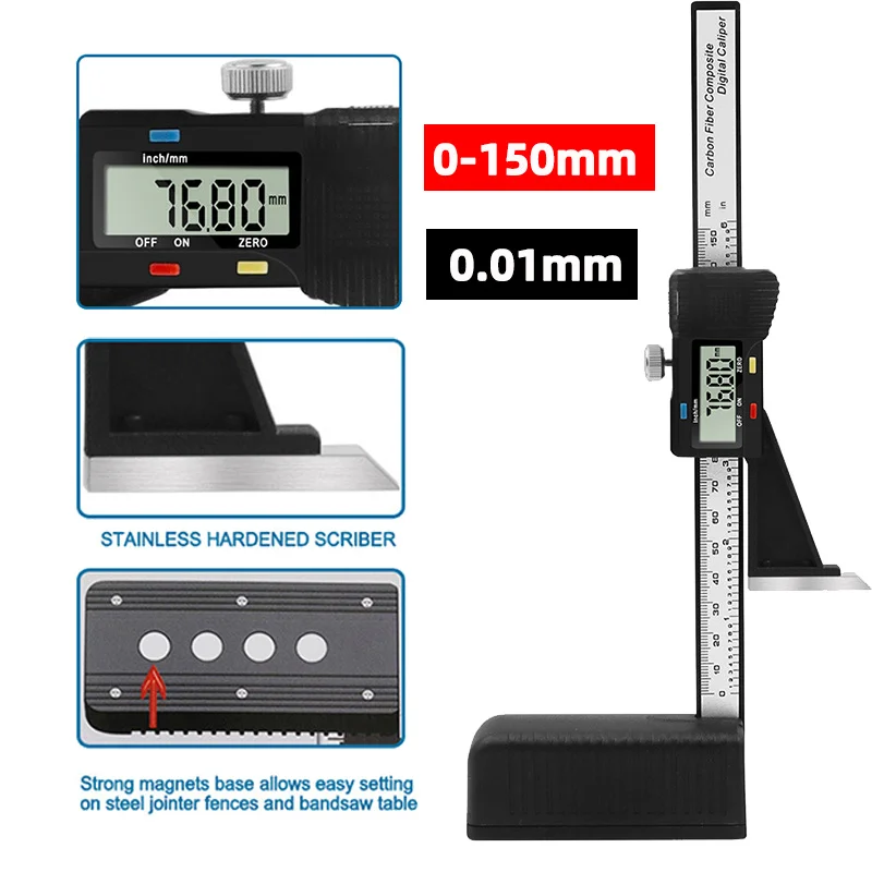 Digital Height Gauge 0-150mm 0.01mm Electronic Digital Height Vernier Caliper Ruler Wood Table ...