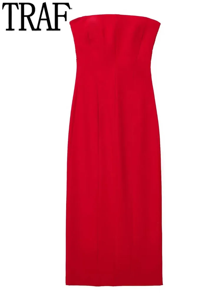 TRAF-vestido-de-cors-rojo-para-mujer-vestidos-largos-Bodycon-para-mujer-Espalda-descubierta ...
