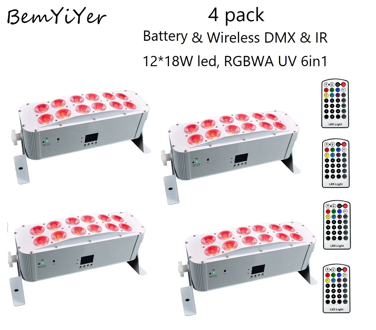 4pack-Battery-12x18w-led-Battery-wall-washer-bar-Uplight-Wireless-DMX ...