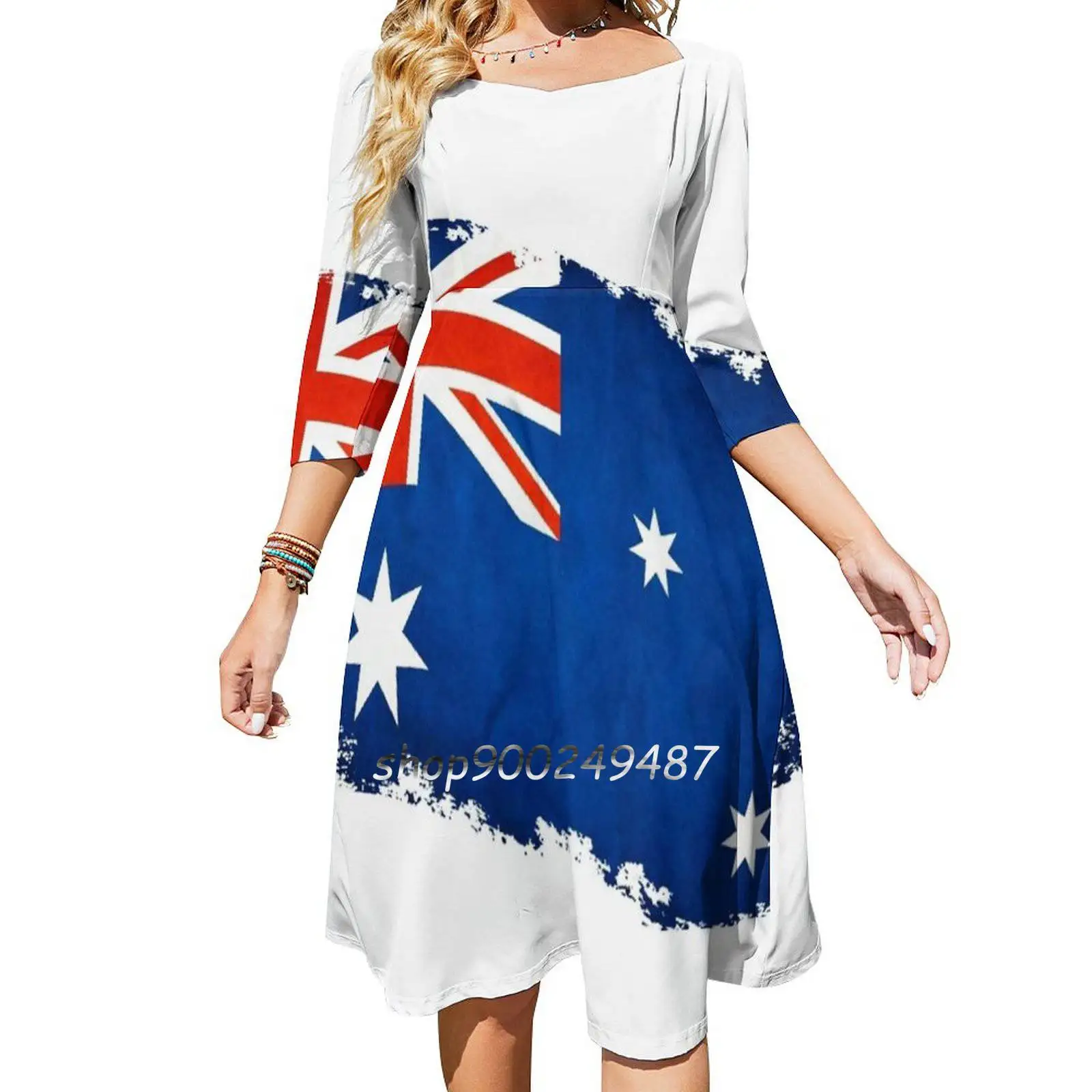 Australian-Flag-Square-Neck-Dress-Cute-Loose-Print-Dresses-Elegant ...