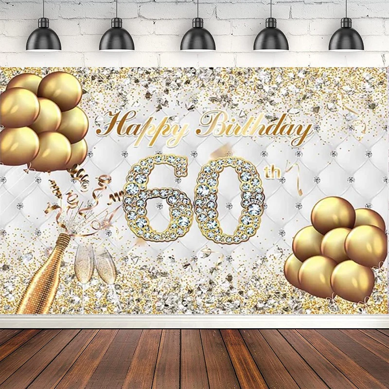 Gold Glitter Photography Backdrop Diamonds Golden Ballons Champagne Adult 60th Birthday Party ...