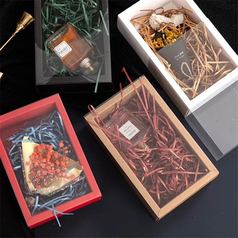 10Pcs Kraft Gift Box With Clear PVC Window Cookie Cake Candy Party ...