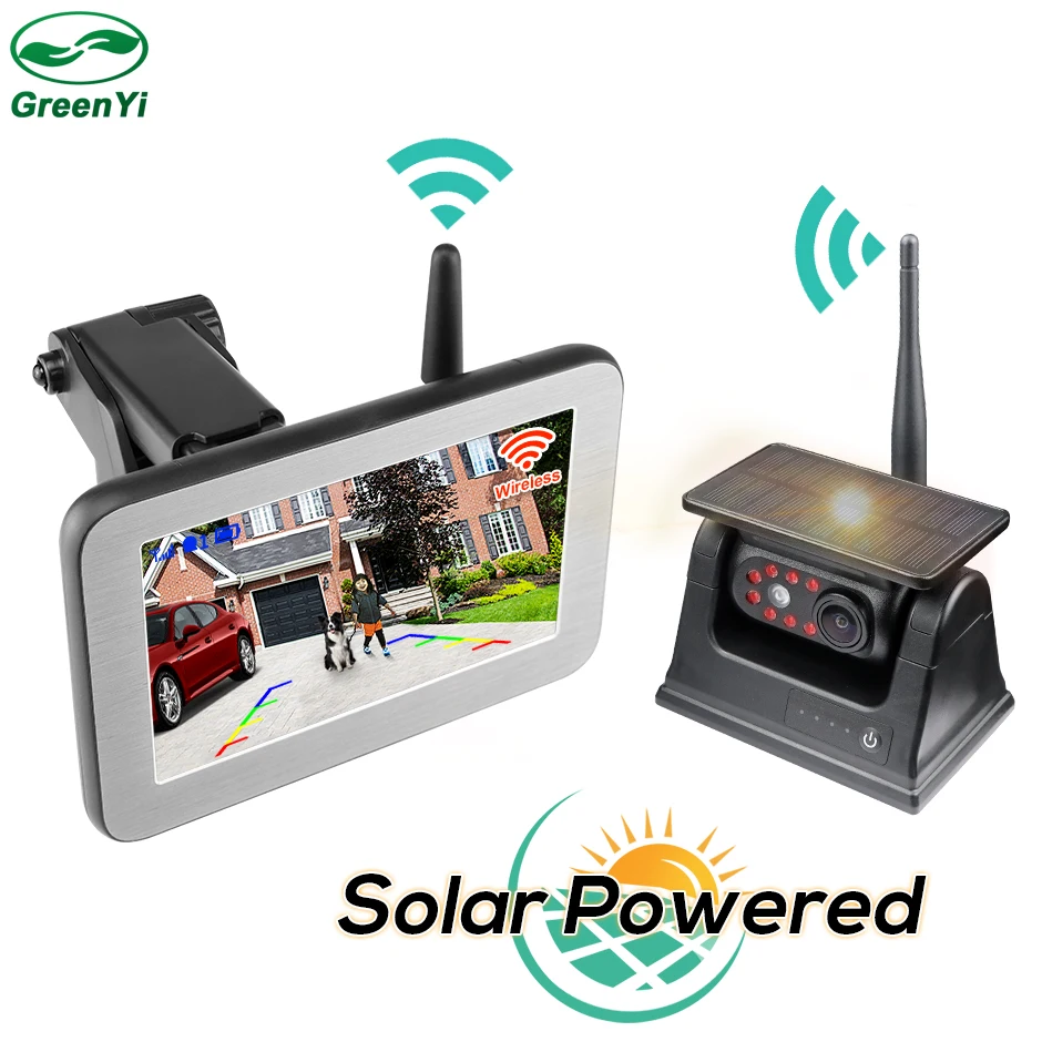 Solar Energy Wireless Reverse Backup Camera with AHD 5" Parking Monitor ...