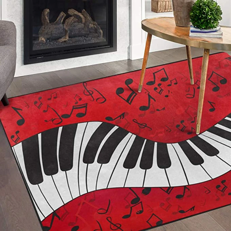 Music-Theme-Area-Rug-Music-Notes-Piano-Keyboard-Polyester-Area-Rug-Mat ...