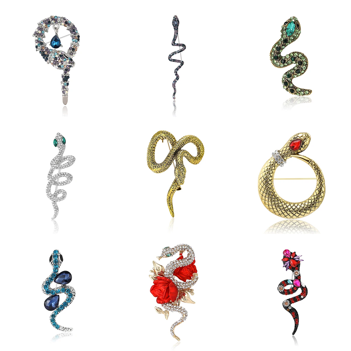 Beautiful-Crystal-Snake-Brooches-for-Women-Unisex-Animal-Pins-Multi ...