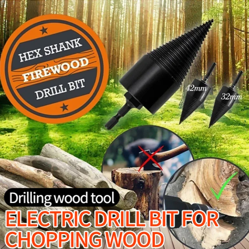 HeavyDuty Wood Splitting Tool Power Drill with Splitting Cone for Firewood