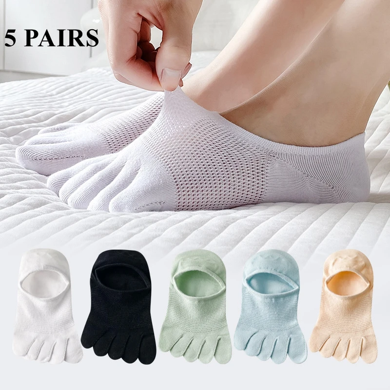 5 Pairs Summer Mesh Toe Socks Women Low Cut Toe Socks with Separate ...