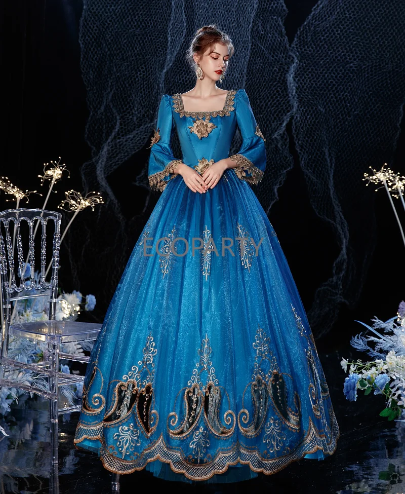 New 18th Blue Victorian Court Retro Baroque Clothing Renaissance ...
