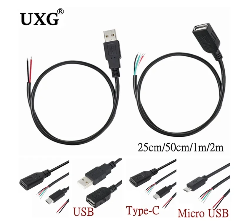 Micro USB A Type-C Wire Female Male Jack Power Supply Extension Cable 4 ...