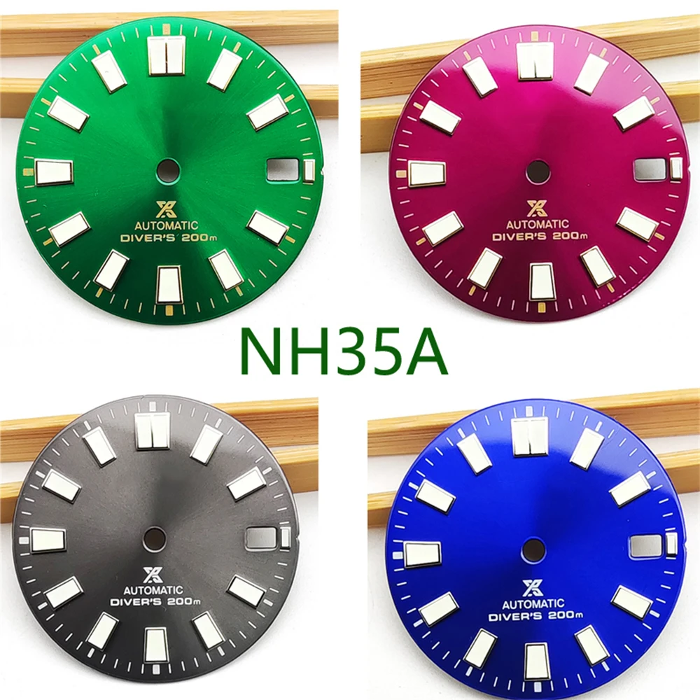 NH35 Dials 28.5mm Green Luminous Watch Dial for NH35A Movement, Green ...