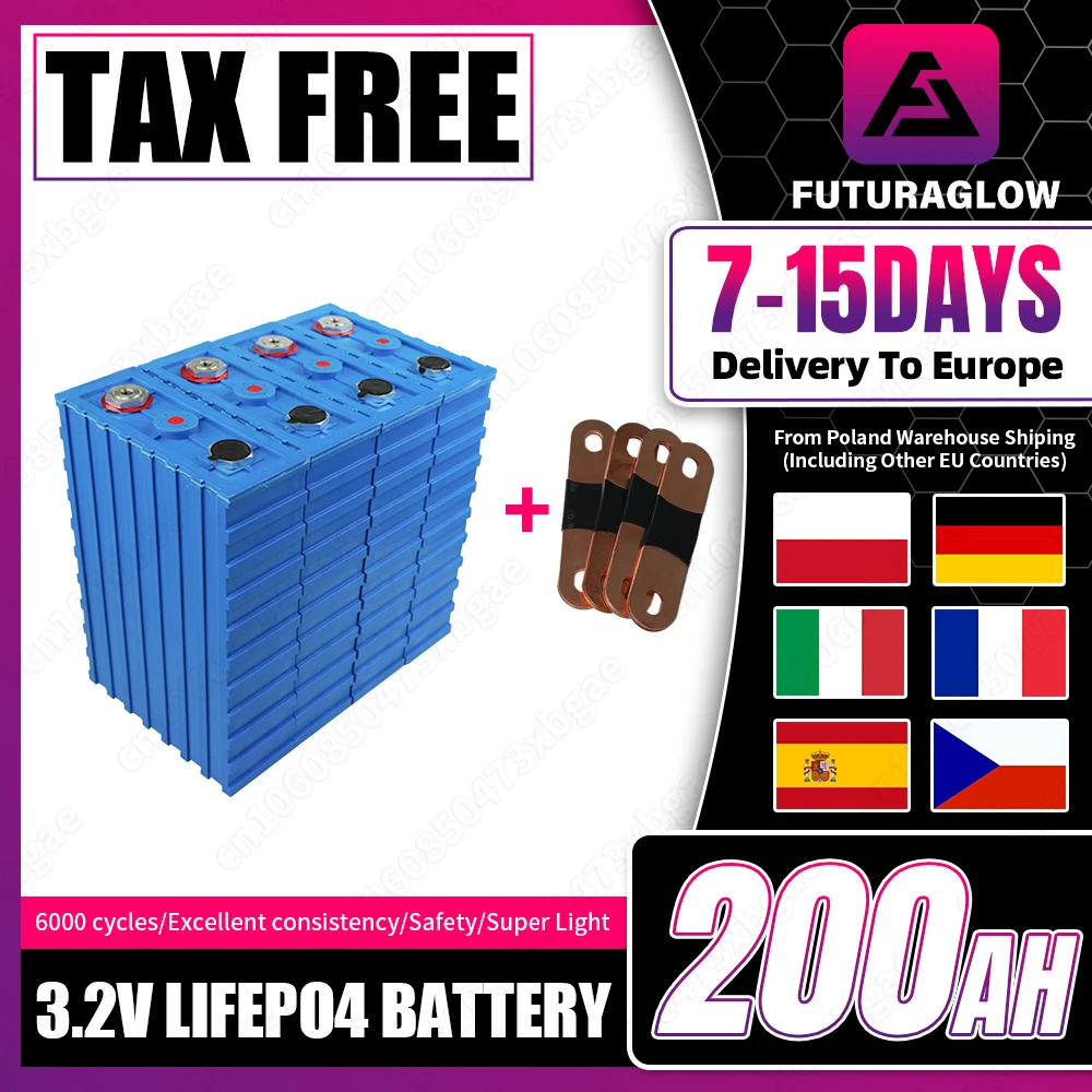 NEW-3-2V-200Ah-LiFePO4-Battery-4-16PCS-6000-Cycles-DIY-Rechargeable ...
