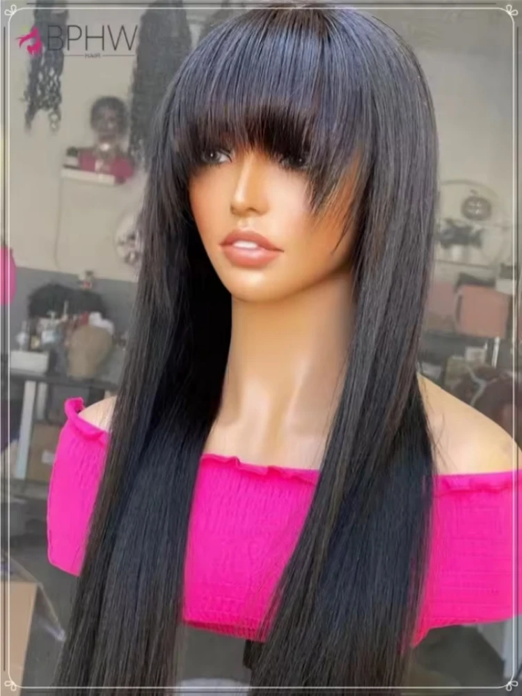 Straight Wig Brazilian Wigs 100% Virgin Hair Human Hair Wigs With Bangs ...