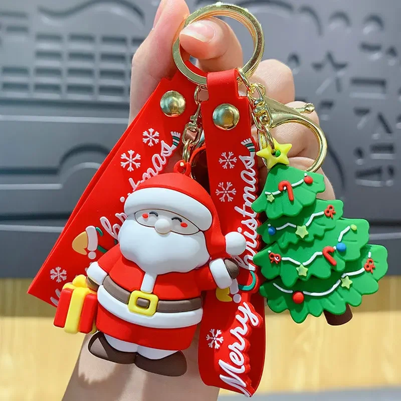 Santa Keychain Cartoon Claus Key Fob Cute Xmas Tree Keyring for Merry ...