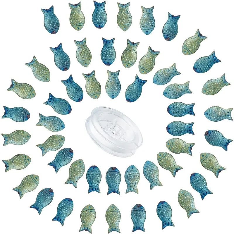 50Pcs Fish Beads Bulk Blue Glass Sea Ocean Animal Double Sided Fishes ...
