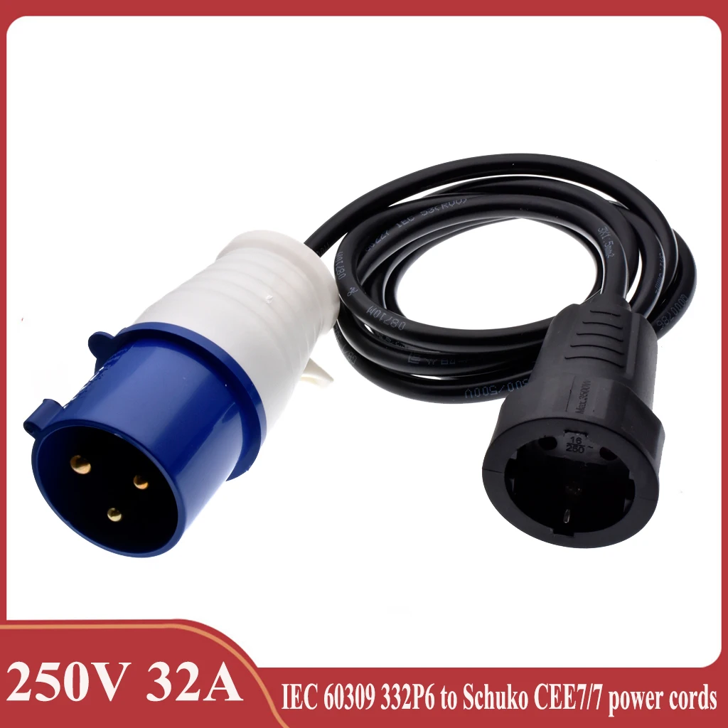 IEC 60309 332P6 to Schuko CEE7/7 Outlet socket,connect the Schuko Plug ...