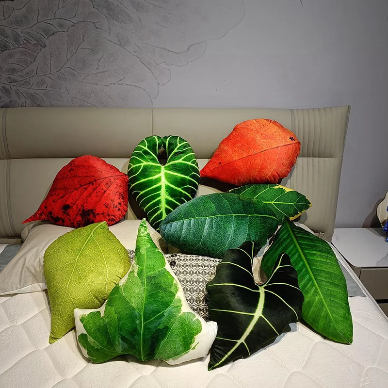 Green-Leaf-Plush-Pillow-Simulated-Soft-Plant-Stuffed-Cushion-Monstera ...