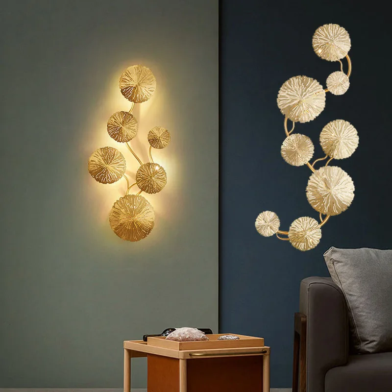 Wall-Sconce-G4-Bulbs-Copper-Led-Lustre-Gold-Lotus-Leaf-Interior-Wall ...