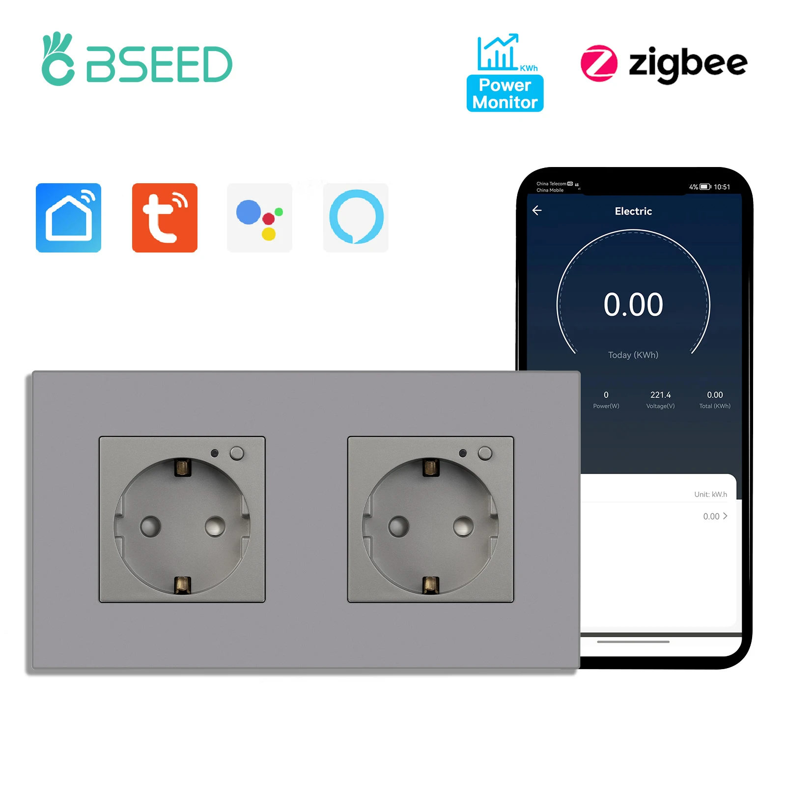 Bseed Zigbee Smart Energy Monitor Outlet with Triple Plug Control ...