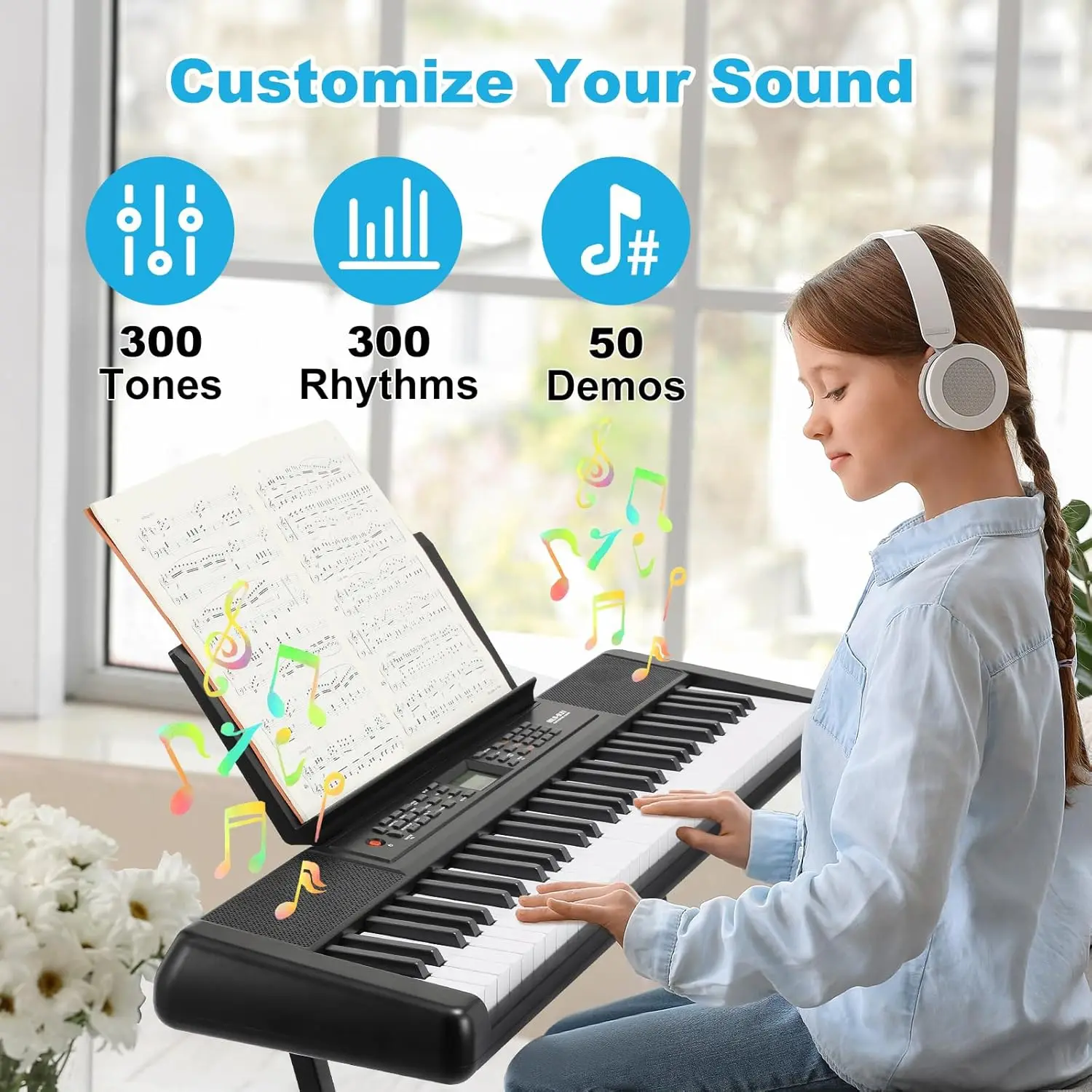 61 Keys Keyboard Piano Kit with Stand&Stool,Digital Keyboard for ...