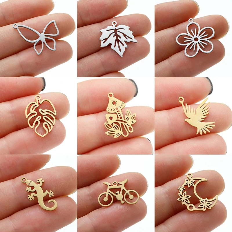 5Pcs/Lot Mini Stainless Steel Charms Fashion Metal Leaf Flower ...