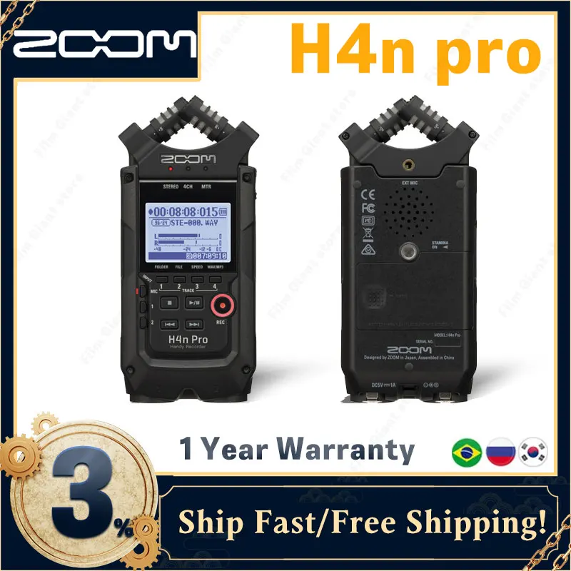 ZOOM-H4n-pro-Black-four-track-audio-handy-recorder-recording-pen-with-X ...