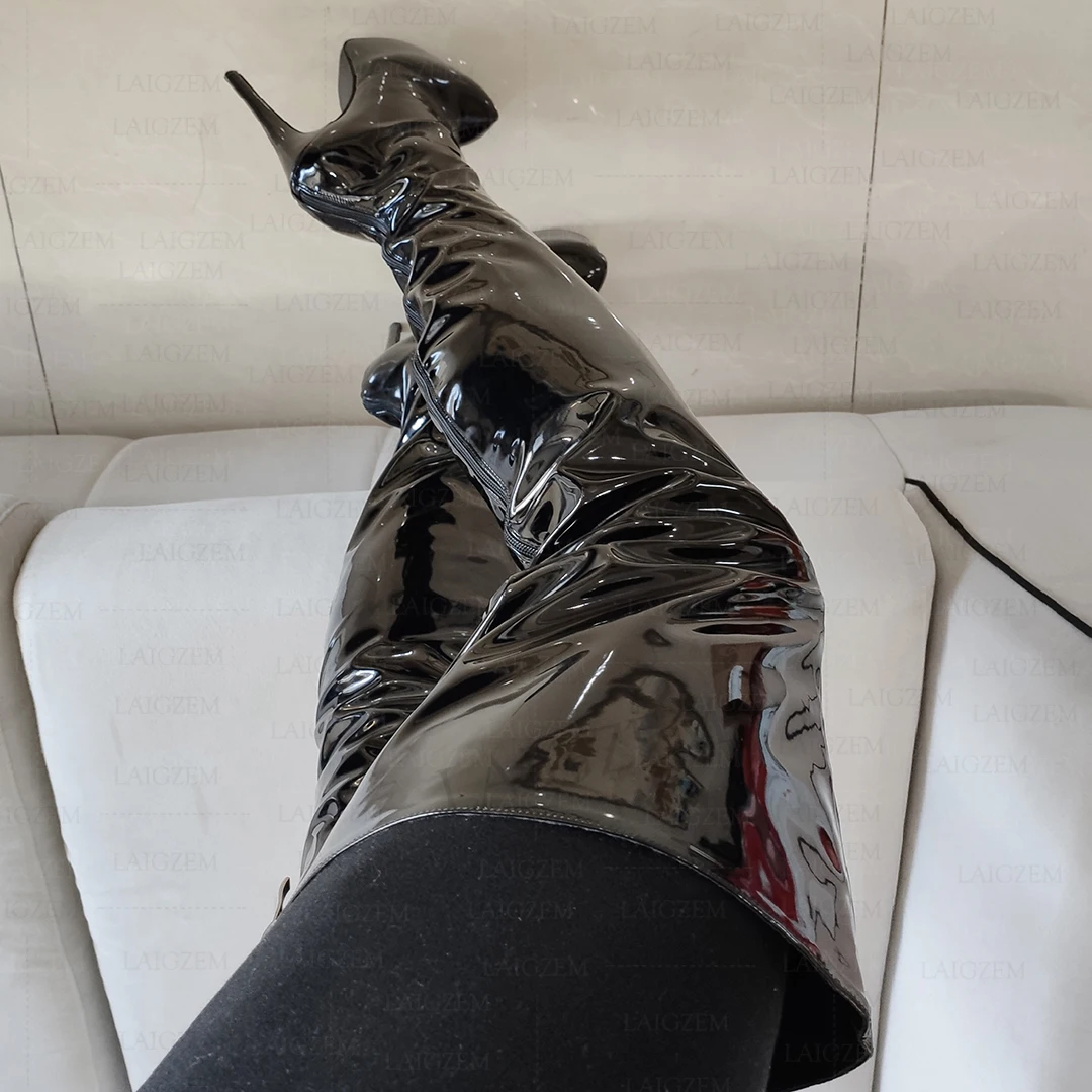 DOHBANER-Women-Crotch-High-Boots-Platform-Back-Zipper-Up-Stiletto-Heels ...