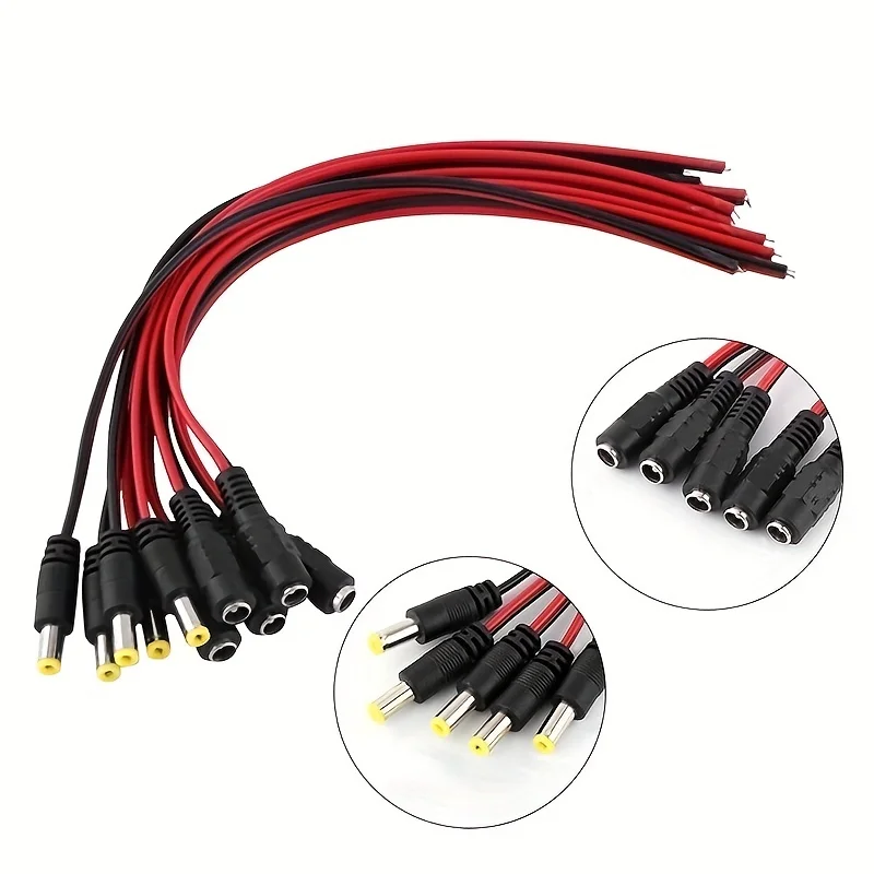 10PCS-12V-DC-Connectors-Male-Female-Jack-Cable-Wire-Line-Adapter-Plug ...