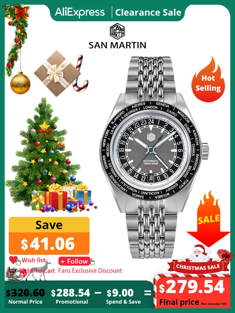 San-Martin-World-Timer-Watch-Japan-NH34-GMT-39-5mm-Original-Design-Men ...