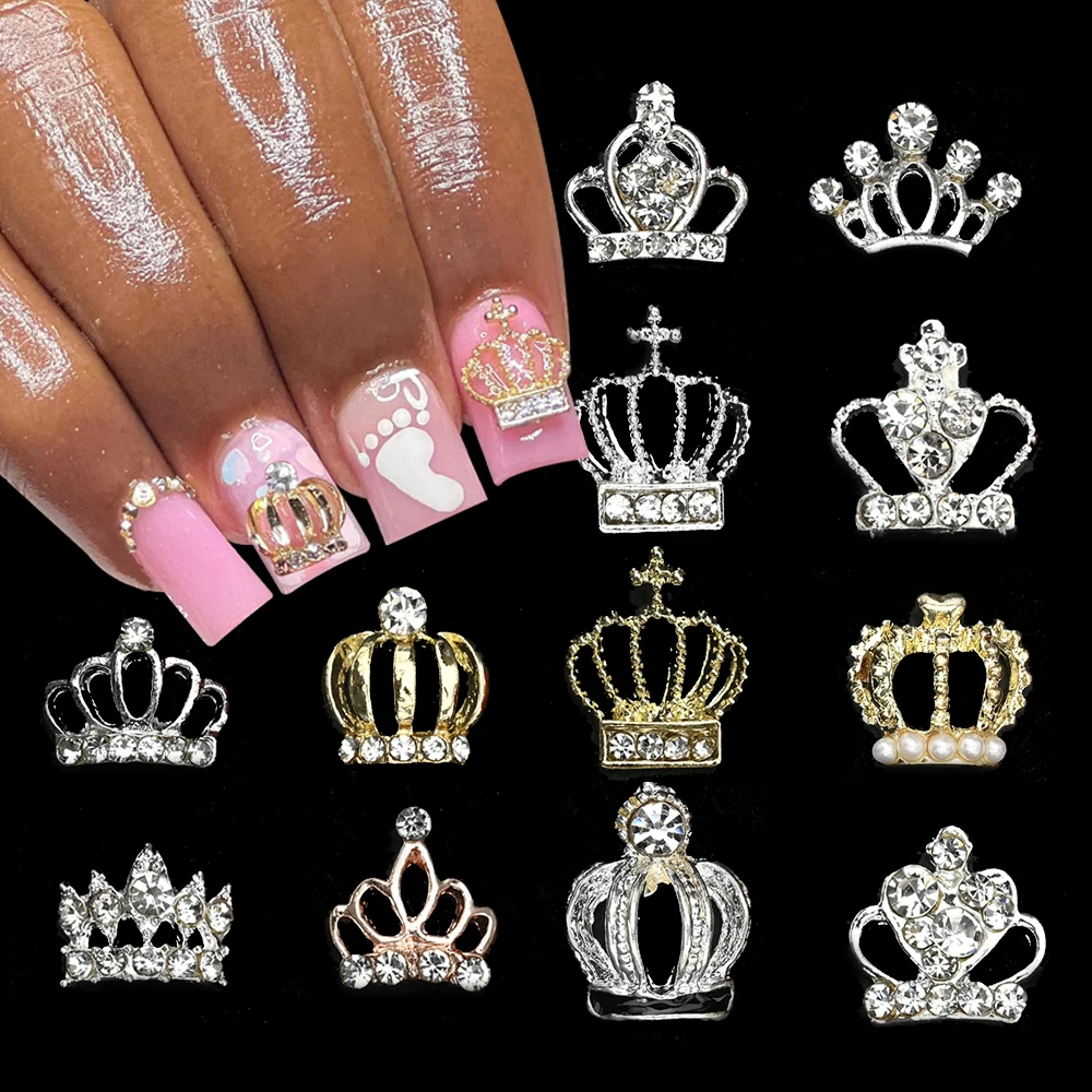 10pcs-Gold-Silver-Crowns-Nail-Charms-Hollow-Crown-Gems-Crystal-Diamonds ...