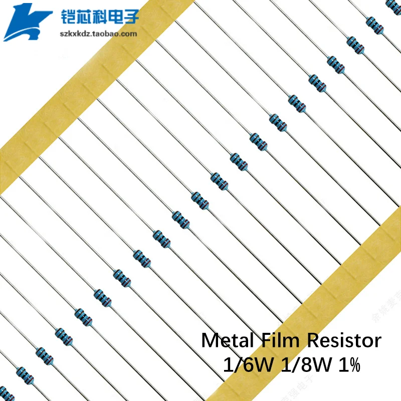 100Pcs Metal Film Resistor 1/6W 1/8W 0.125W 1% 0R 1R-910K Ohm 1M 1.2M 1 ...