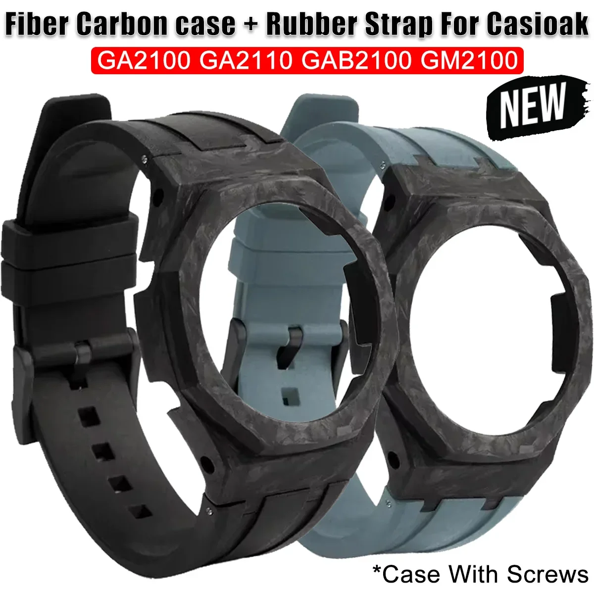 Mod Kit Fiber Carbon case For Casioak GA2100 GA2110 Rubber Strap for ...