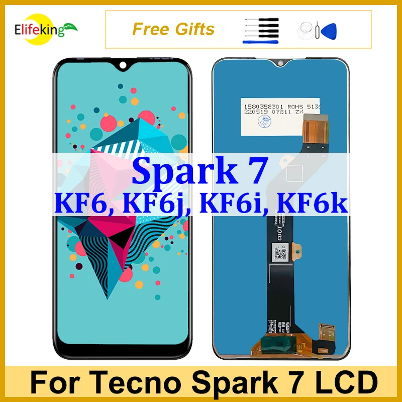 6.5" Original LCD For Tecno Spark 7 Display Touch Screen Digitizer KF6J KF6N KF6H KF6i Assembly ...