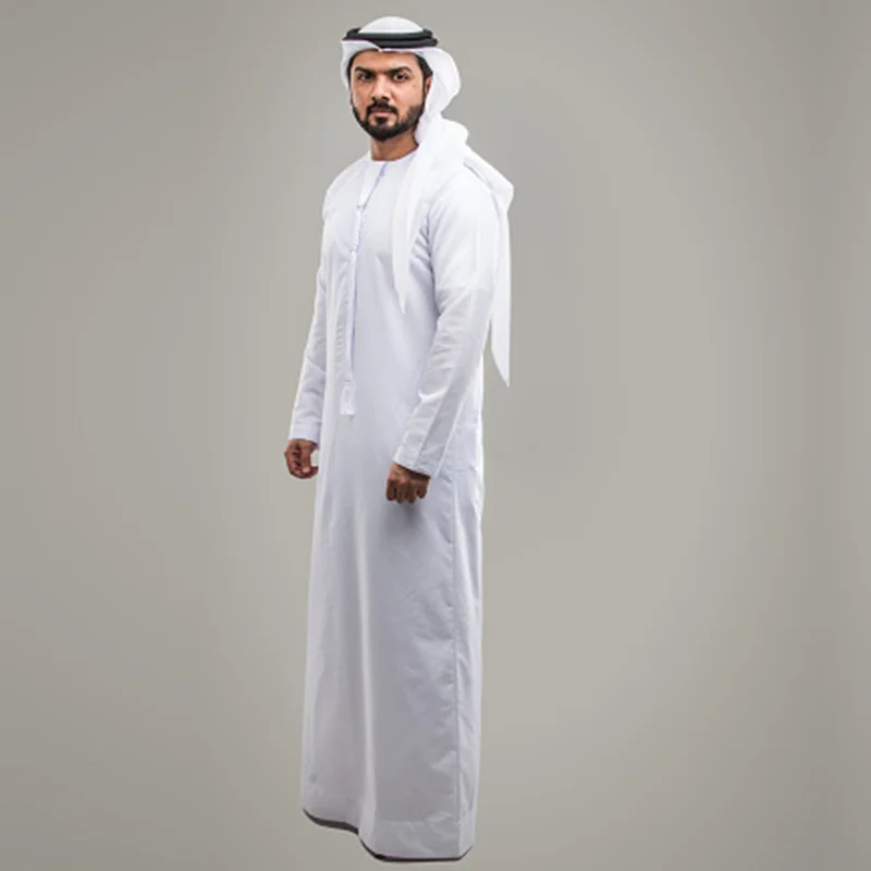 National Costume Men Muslim Clothing White Jubba Thobe Long Sleeve ...