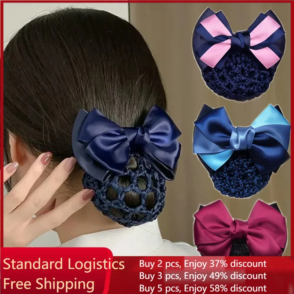 Classic-Bowknot-Snood-Net-With-Barrette-Hair-Pins-French-Style-Non-Slip ...