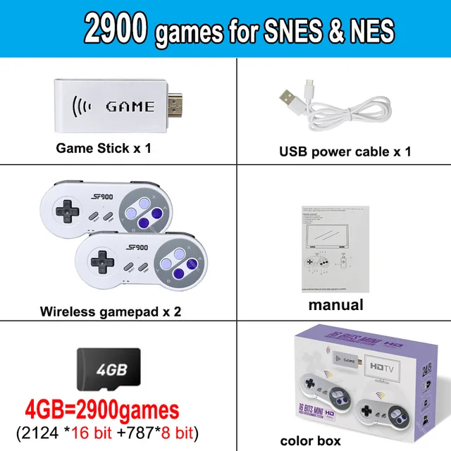 SF900 Retro Video Game Console HD Game Stick With 1500 Games for SNES ...