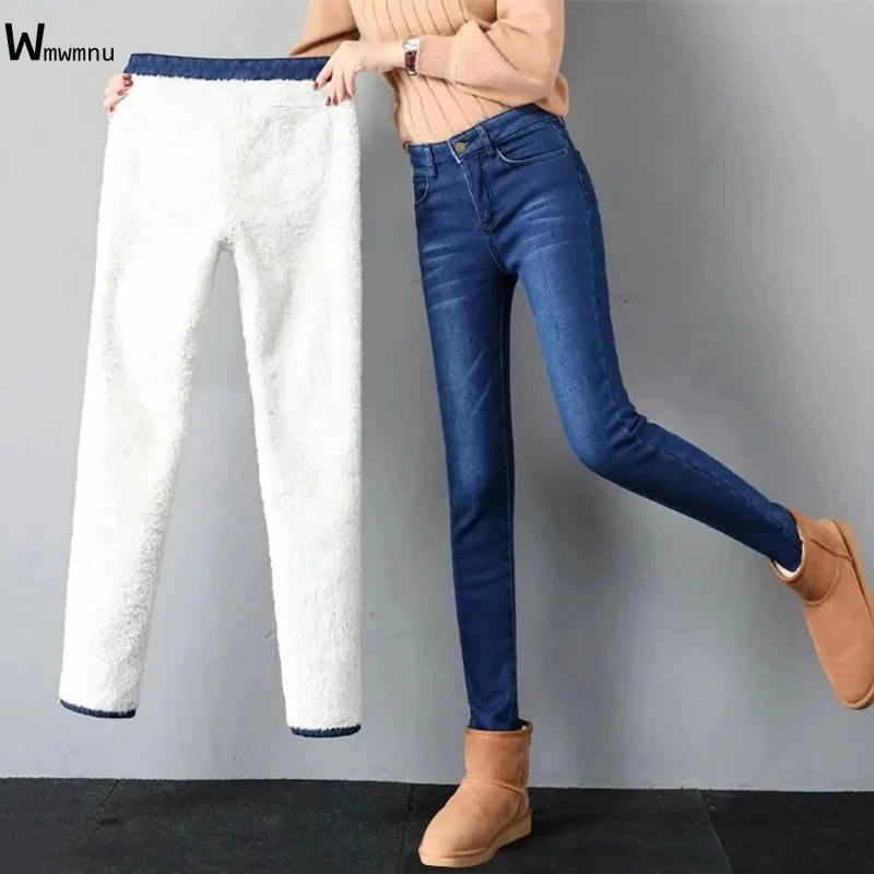 Casual Warm Elastic High Waist Denim Pants Slim Plus Size Pencil Pants ...