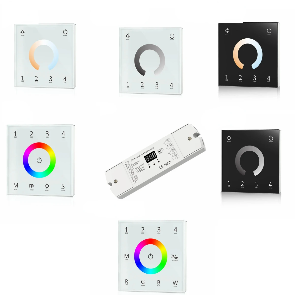 4 Zone Single color Dual color RGB RGBW Wall Mounted Touch Panel DMX ...