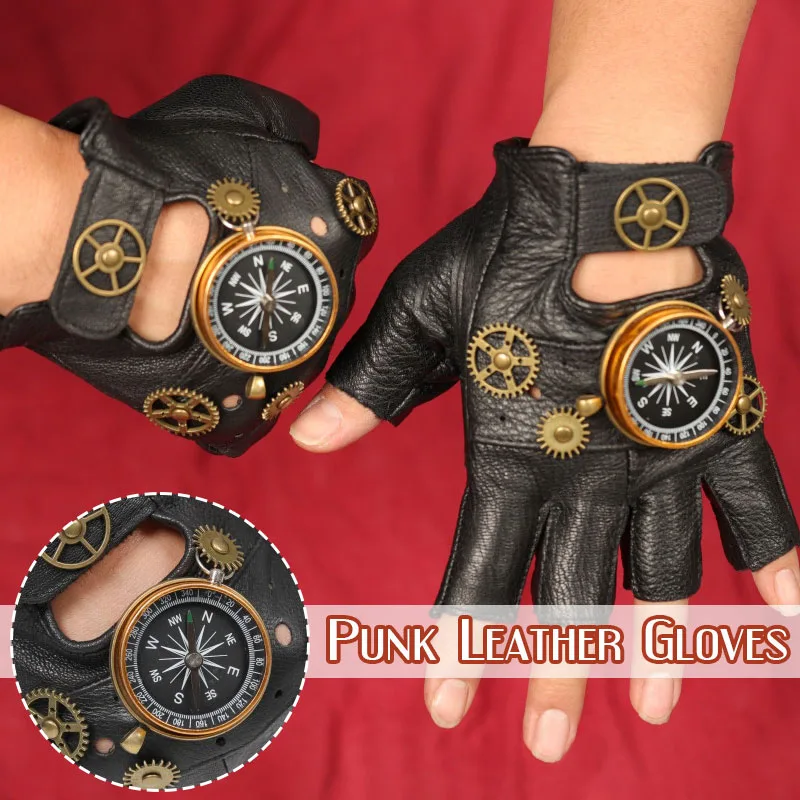 Medieval-Men-Women-Steampunk-PU-Leather-Compass-Gloves-Fingerless ...