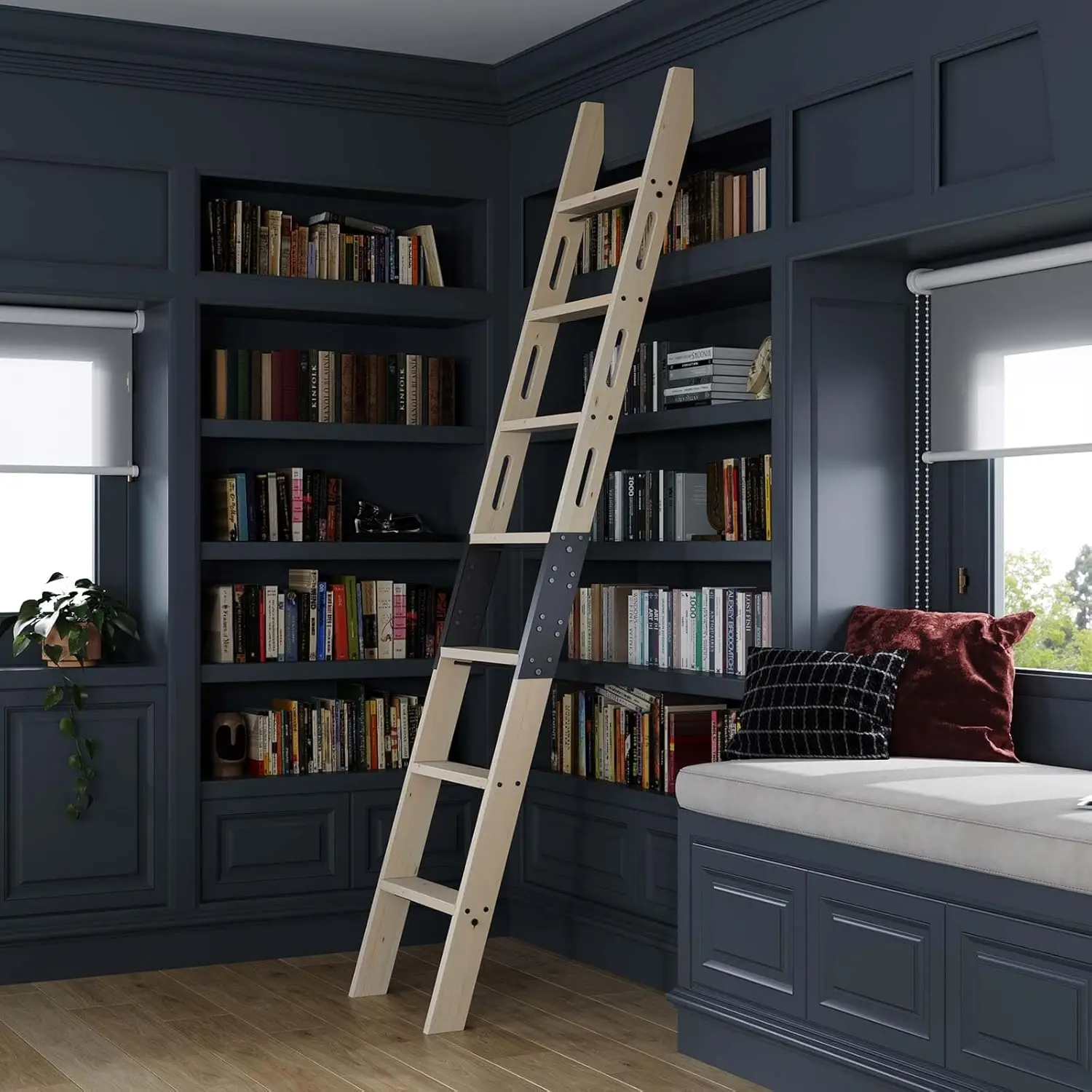 8FT Wooden Step Ladder with Build-in Handrail,Multi-use for Loft Stairs ...
