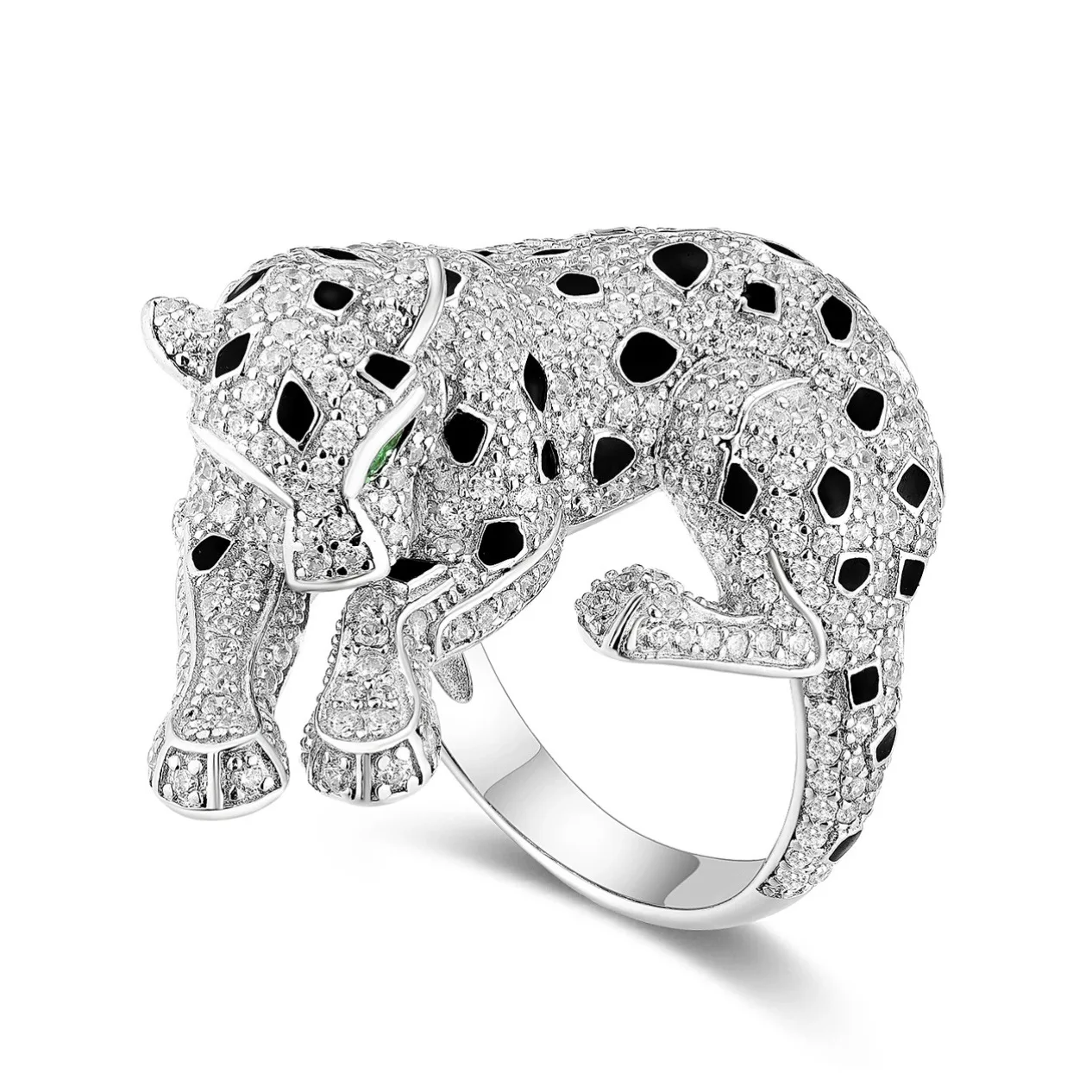 ZOCA Luxury Large 925 Sterling Silver Black Spot Leopard Rings Zircon ...