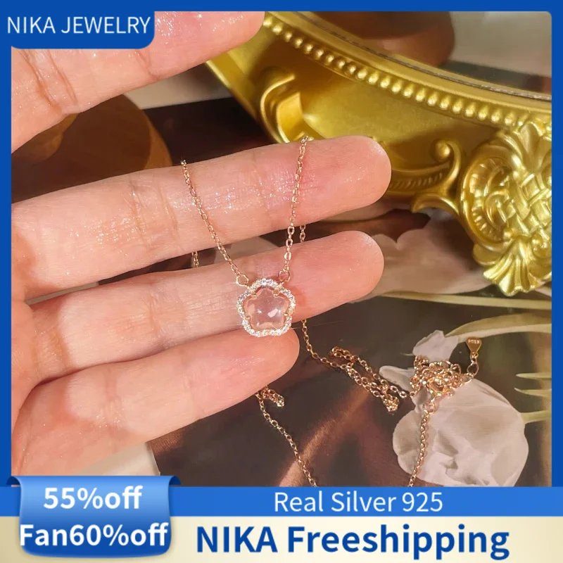 Pink-Crystal-cherry-blossom-Silver-925-pendant-necklace-for-women-s925 ...