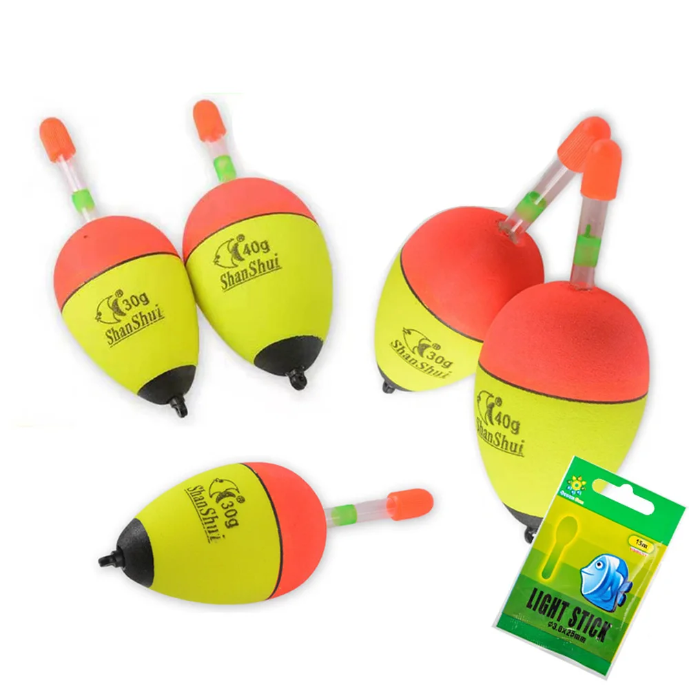 10 pçs/lote flutuante 10g 50g espuma flutuador de pesca do mar com 5 ...