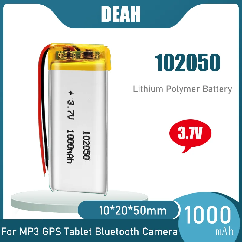 1-2PCS 102050 3.7V 1000mAh Lithium Polymer Rechargeable Battery For MP3 ...