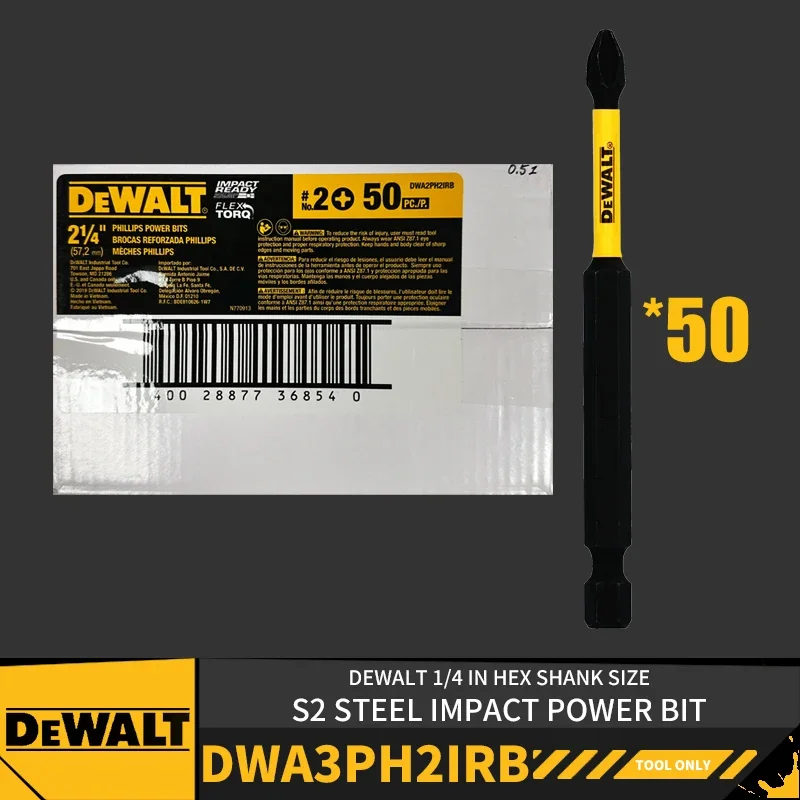DEWALT Impact Power Bit DWA2SL8IRB DWA2PH2IRB DWA3PH2IRB Box 50 PCS ...