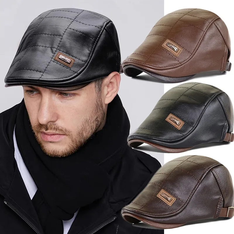 Retro-Faux-Leather-Hat-for-Men-Autumn-Winter-Warm-Newsboy-Cap ...