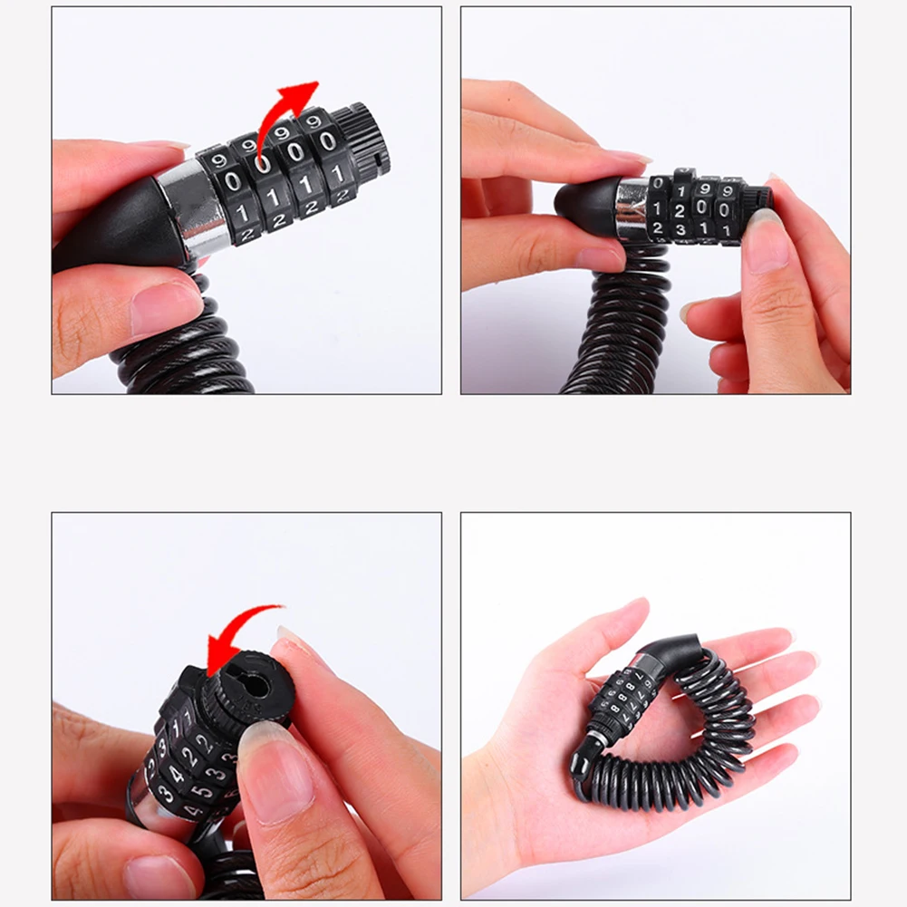 Durable-Helmet-Lock-Chain-4-Digit-Password-Combination-Portable-Bike ...