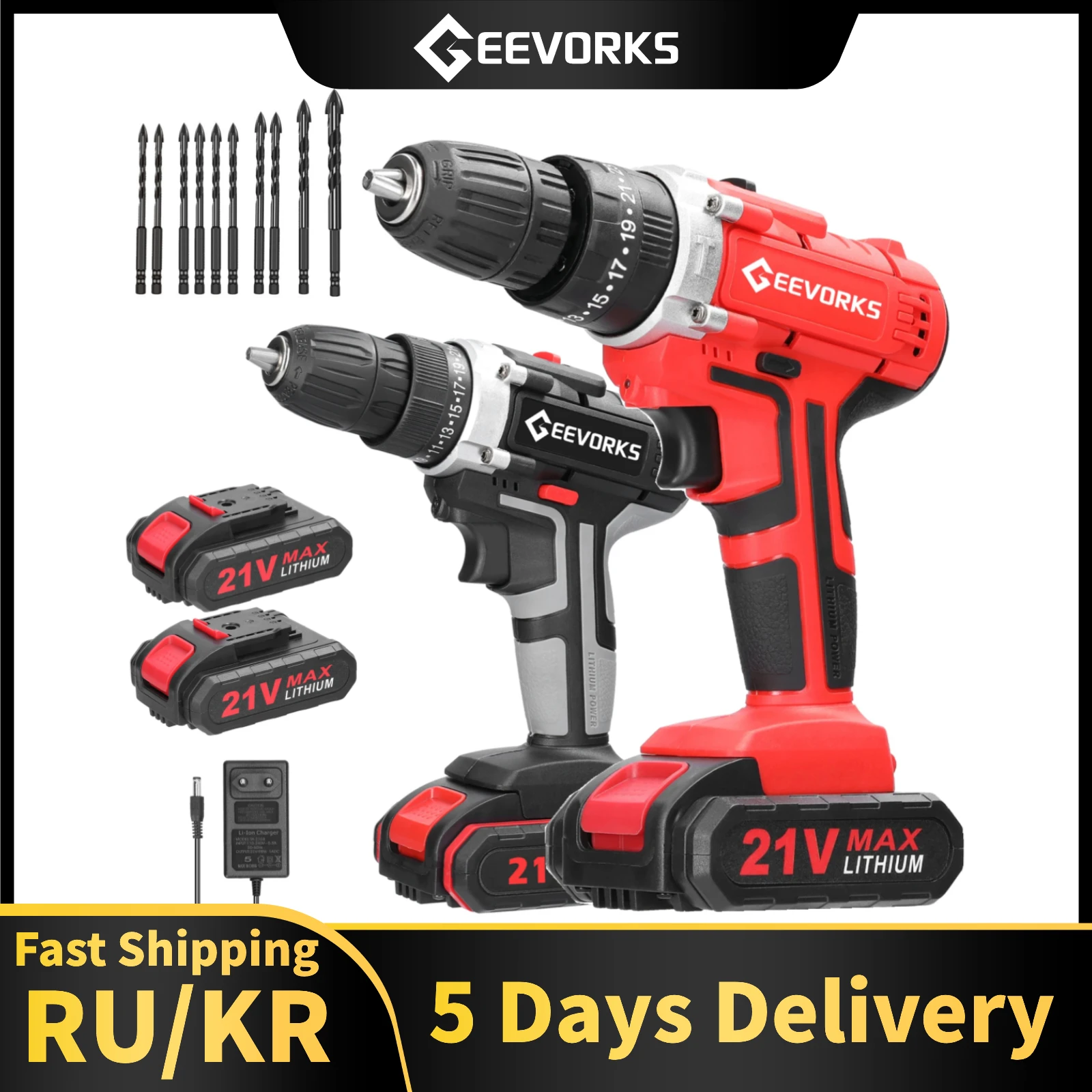 Geevorks-21V-Electric-Cordless-Screwdriver-3-in-1-Drill-Lithium-Battery ...
