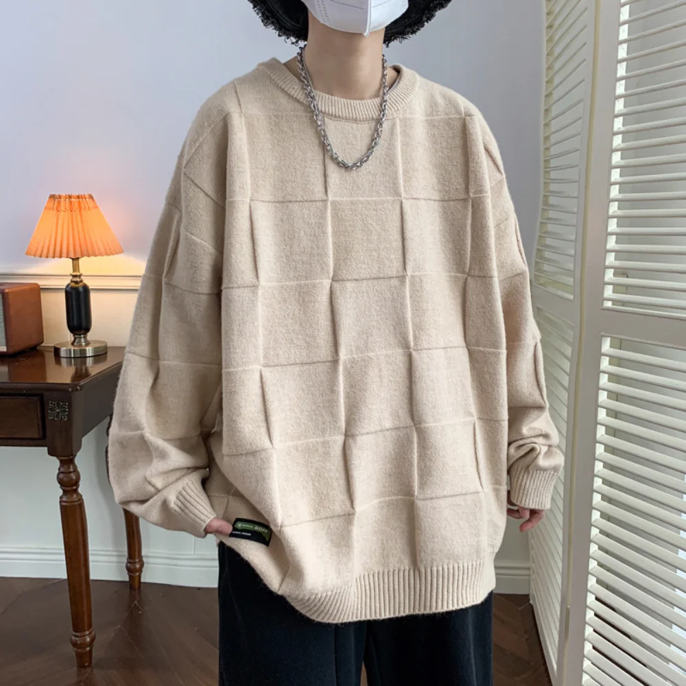 M-8XL-Plaid-Sweaters-For-Men-Oversized-Jumpers-Casual-Loose-Pullover ...