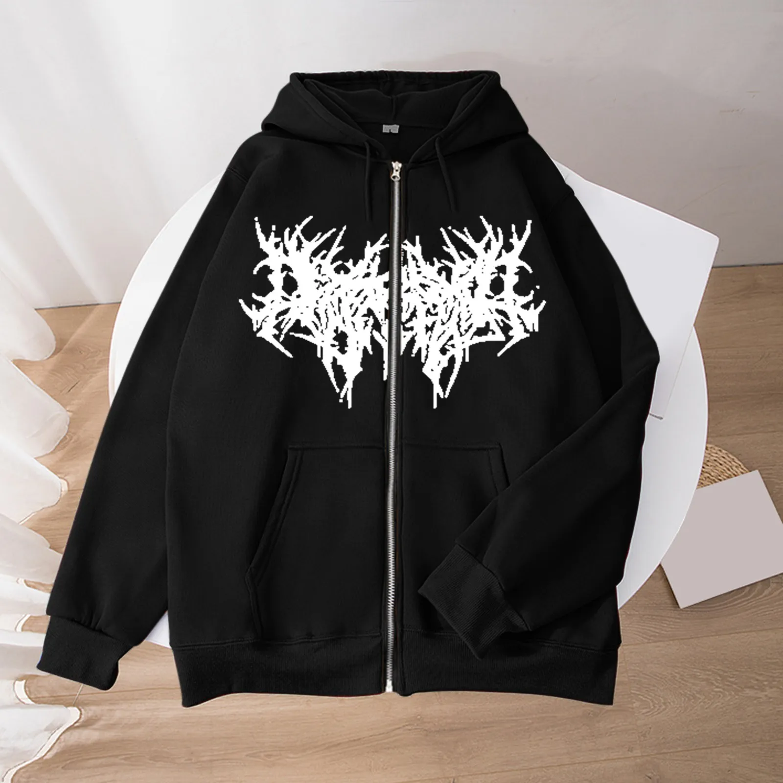 Gothic Trend Print Hoodies Women Retro Harajuku Hip Hop Jacket High Street Zip Up Hoodie Casual ...